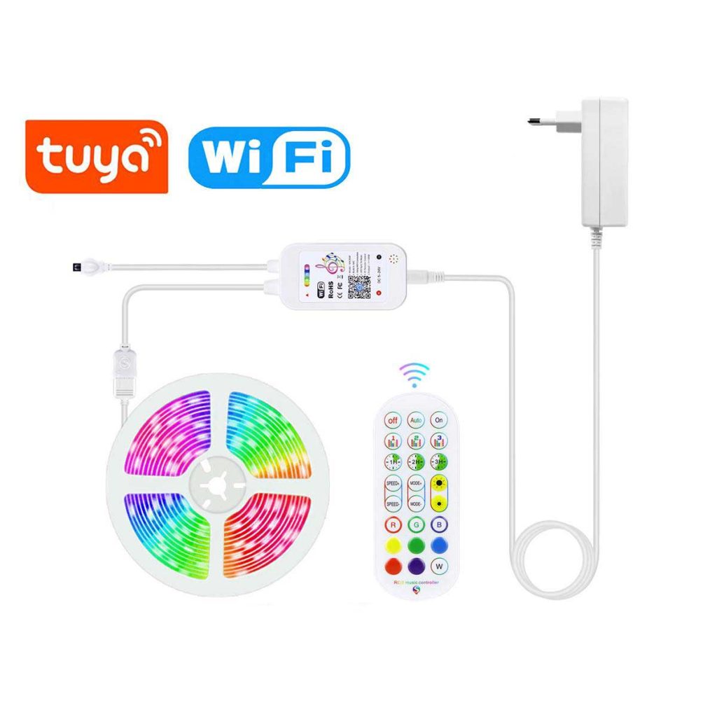 Kit Banda LED RGB 12V – 24V, Smart Tuya Wi-Fi 5m cu Control Vocal si ...